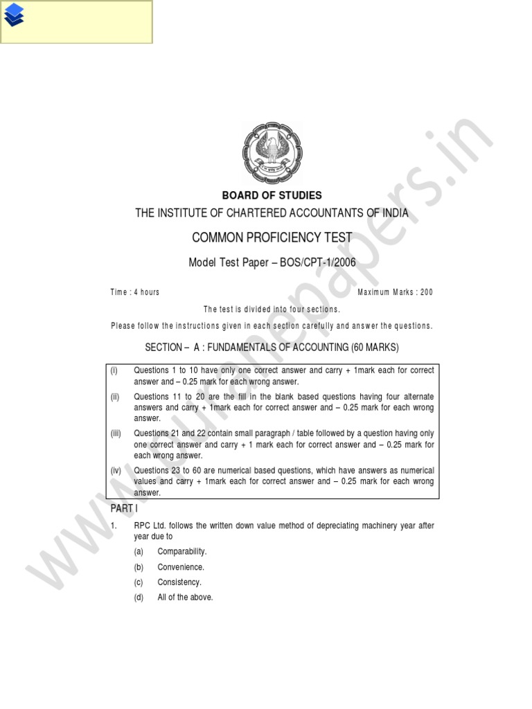 CPT Model Test Paper 2006 | PDF | Debits And Credits | Demand