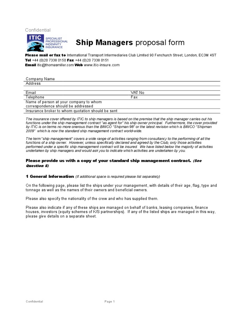 Ship Managers Proposal Form - 01 | PDF | Insurance | Industries