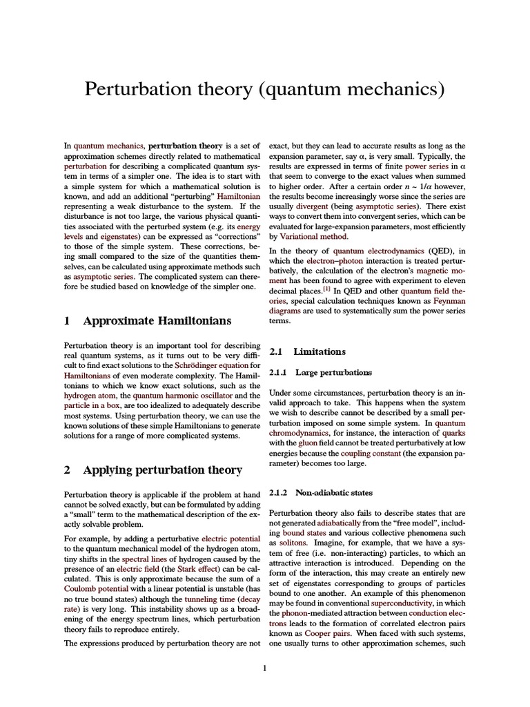 Perturbation Theory | PDF | Perturbation Theory (Quantum Mechanics) | Quantum Electrodynamics
