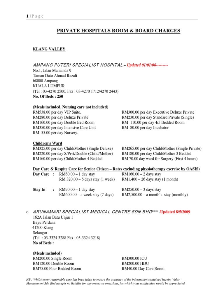 Private Hospital Room Charges in Klang Valley | PDF | Neonatal ...