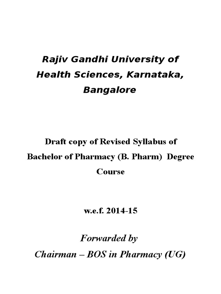 B. Pharm Syllabus 2014 Submitted To RGUHS | PDF | Pharmacology ...