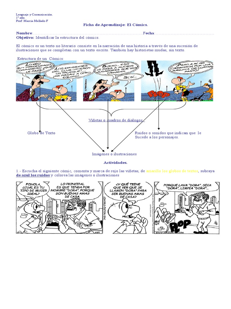 Ficha de Aprendizaje: El Cómics. Nombre:……………………………………………………………….Fecha ...