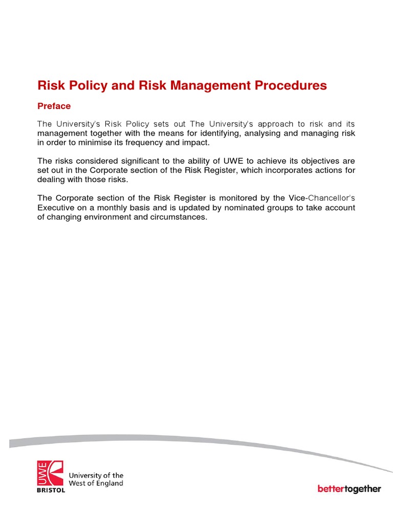 UWE Risk Management Policy Overview | PDF | Internal Control | Audit ...