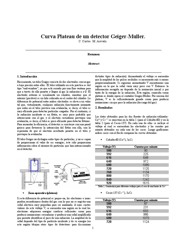 Curva Plateau en Detectores Geiger-Muller | PDF | Física Aplicada e ...