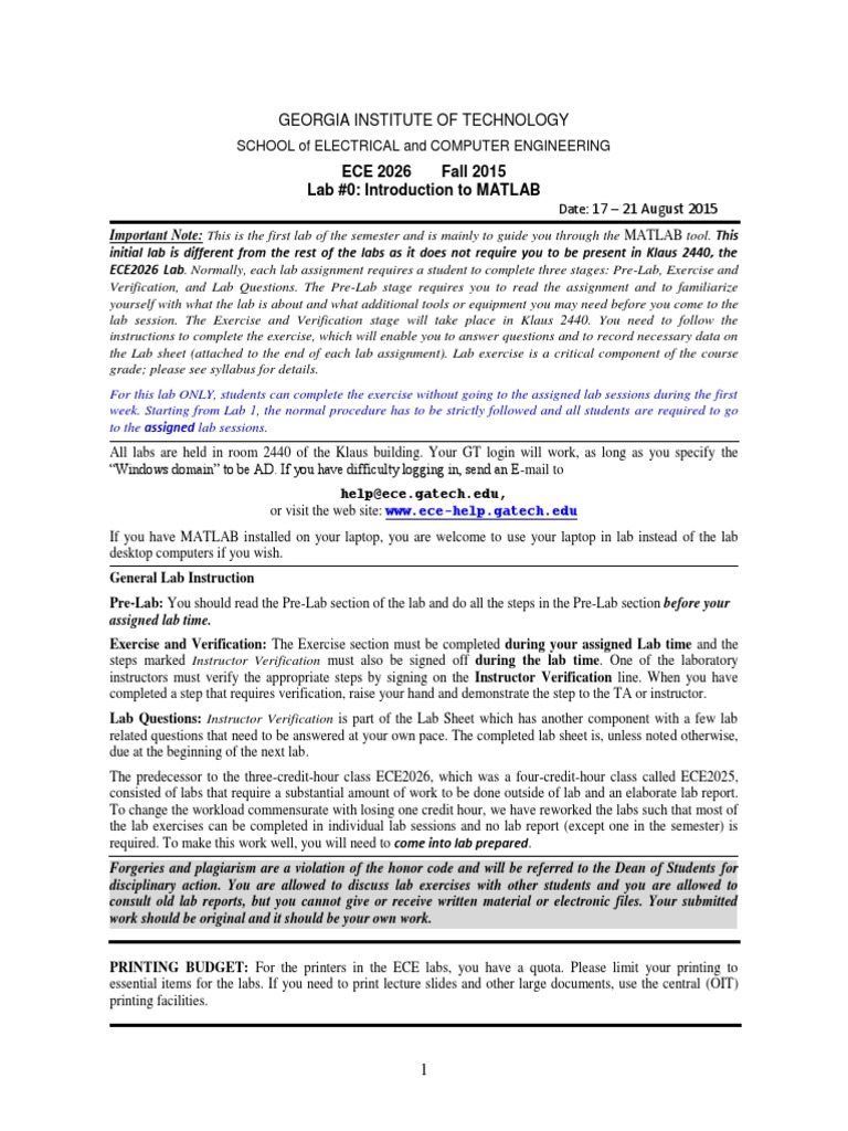 ECE2026 Lab00 2015F | PDF | Matlab | Authentication