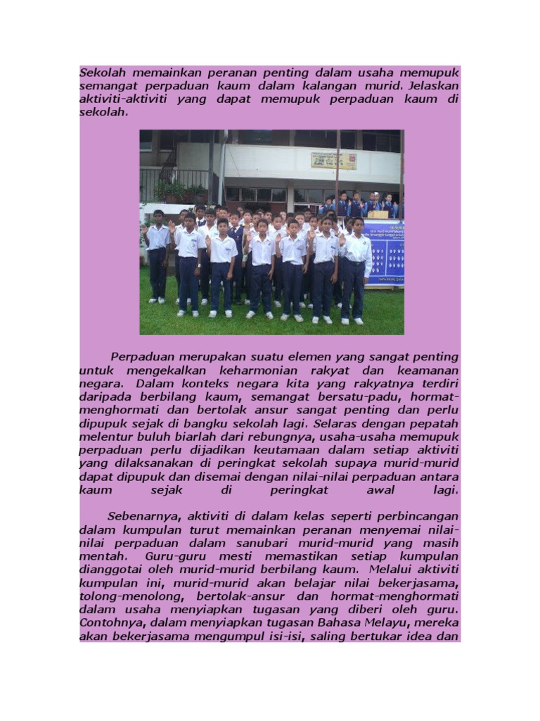 Sekolah Memainkan Peranan Penting Dalam Usaha Memupuk Semangat ...