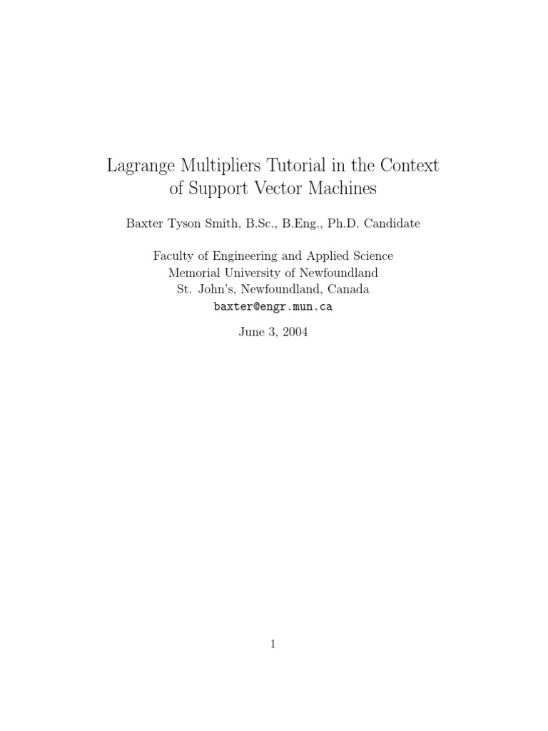A Comprehensive Tutorial on Applying Lagrange Multipliers in Support ...