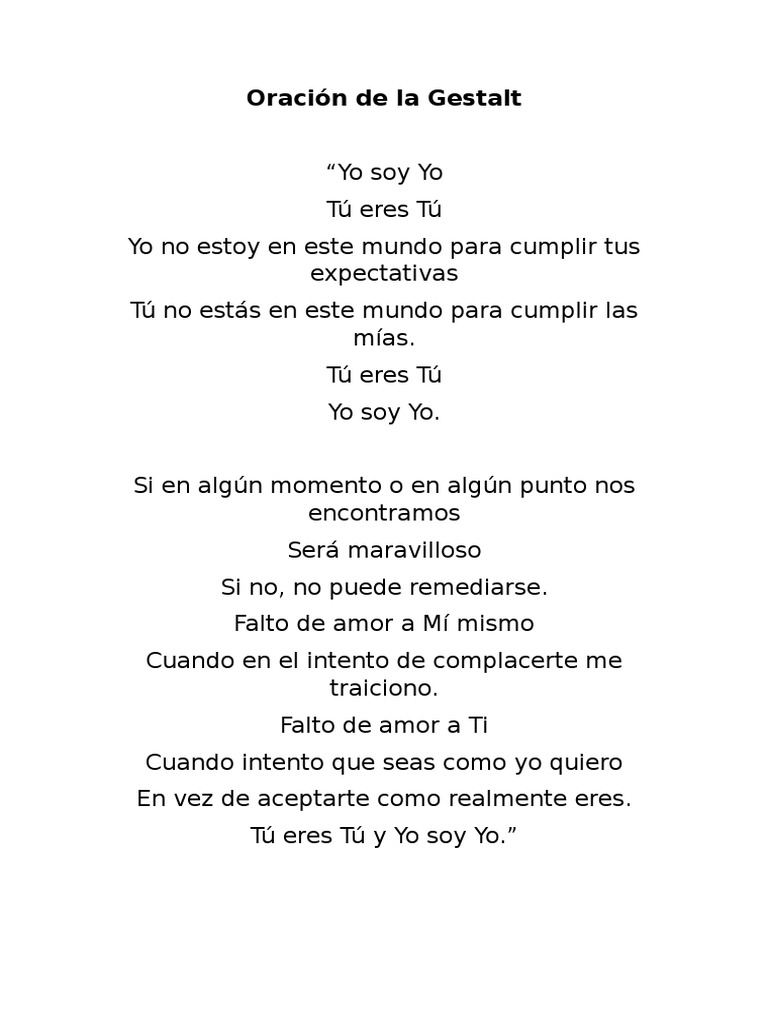 Oración de la Gestalt de Fritz Perls | PDF | Terapia Gestalt | Percepción