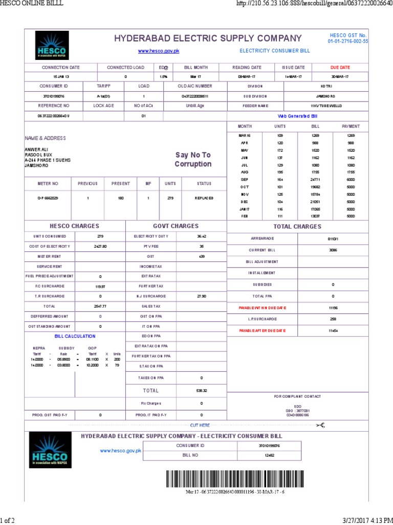 Hesco Bill | Value Added Tax | Government Finances