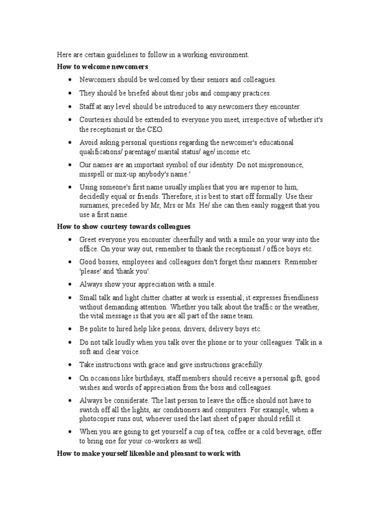 Workplace Etiquette | PDF | Etiquette | Labour
