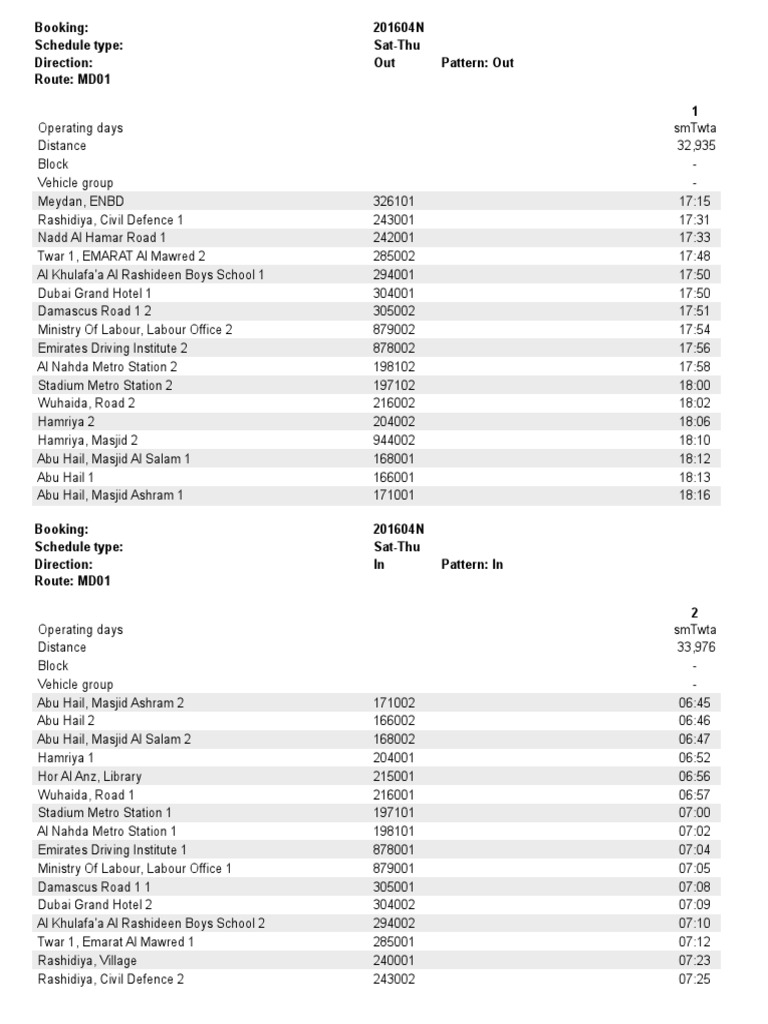 RTA Timetable April 2016 | PDF | Dubai | United Arab Emirates