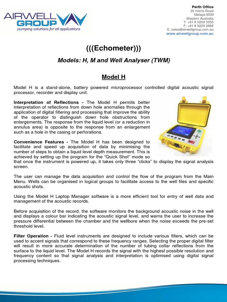 Echometer - Models H, M & Well Analyser TWM | PDF | Data Acquisition ...