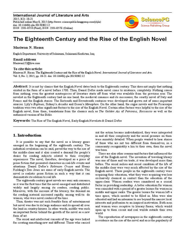 English Novel | PDF | Robinson Crusoe | Daniel Defoe