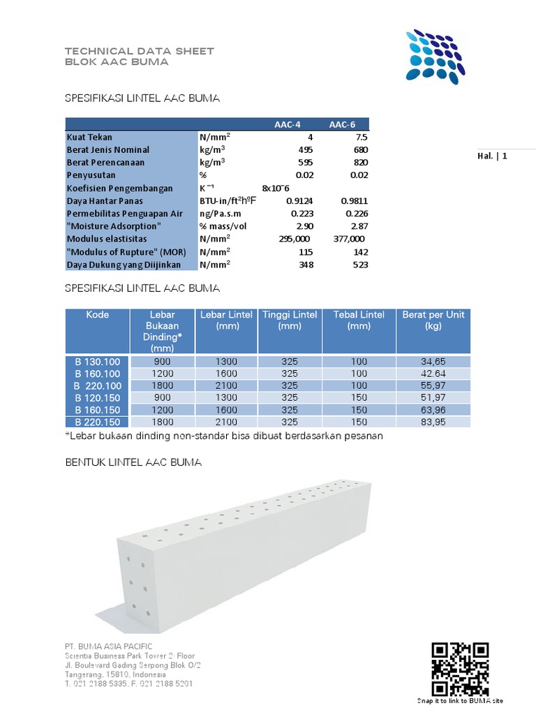 Technical Data Sheet-Lintel AAC Buma | PDF