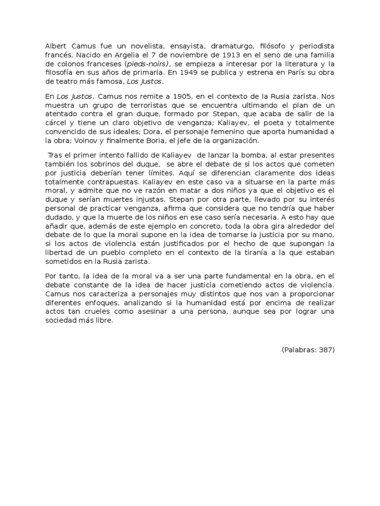 Reflexion Los Justos - Albert Camus | PDF