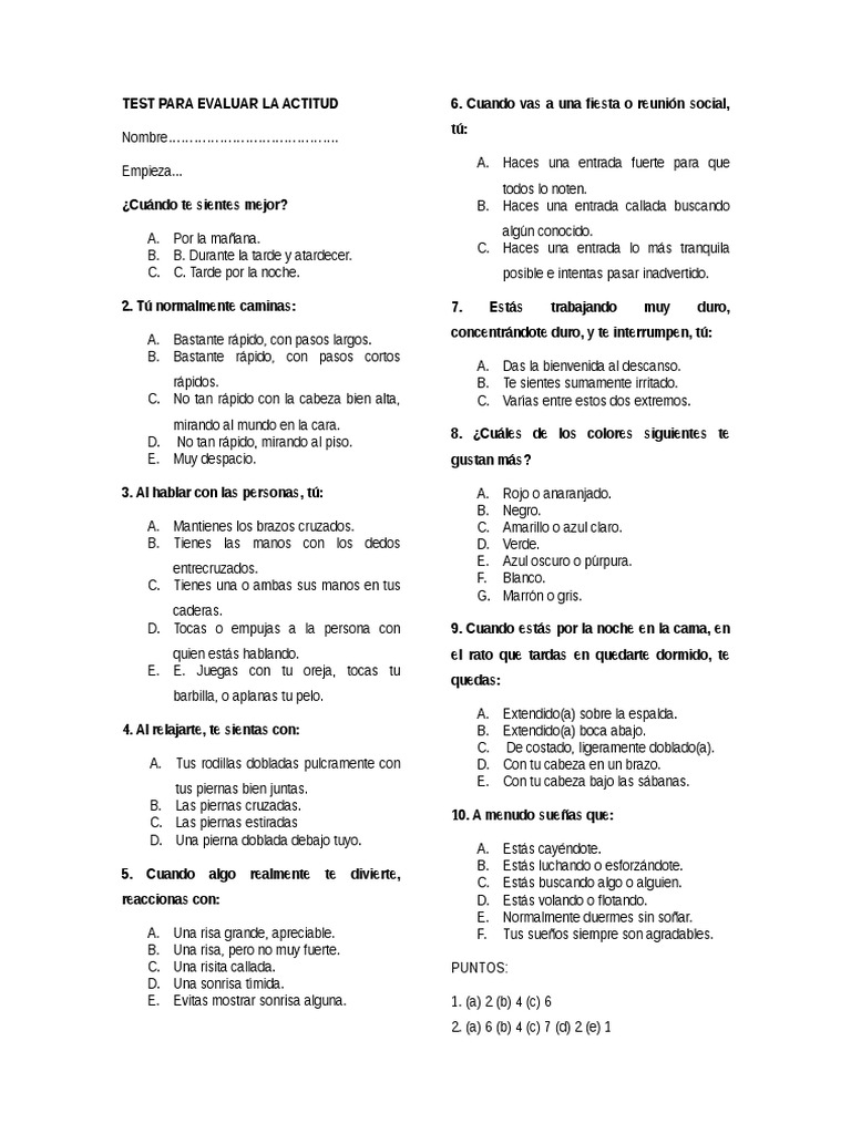 Test para Evaluar La Actitud | PDF