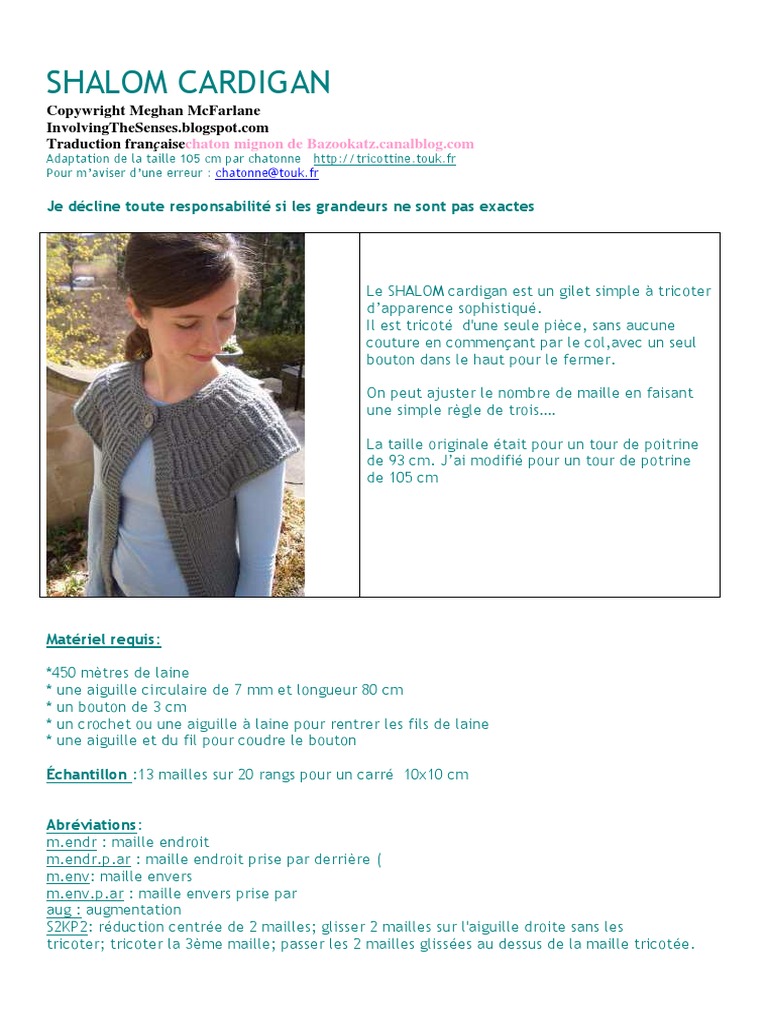 Gilet Shalom : Modèle de tricot gratuit | PDF | Les textiles | Vêtements
