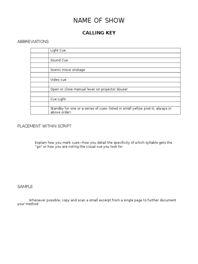 Calling Key Template | PDF