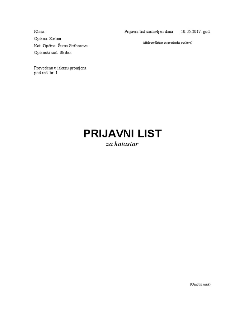 6 Prijavni List Za Katastar | PDF