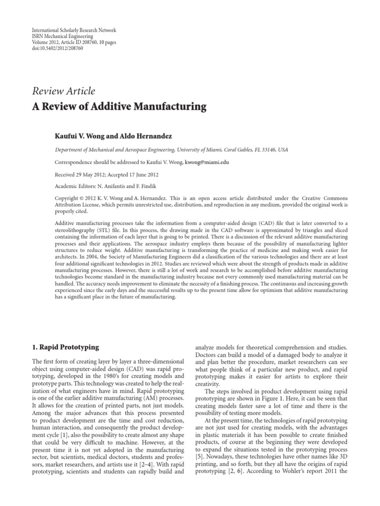 2 - Review of Additive Manufacturing | PDF | 3 D Printing | Proton ...