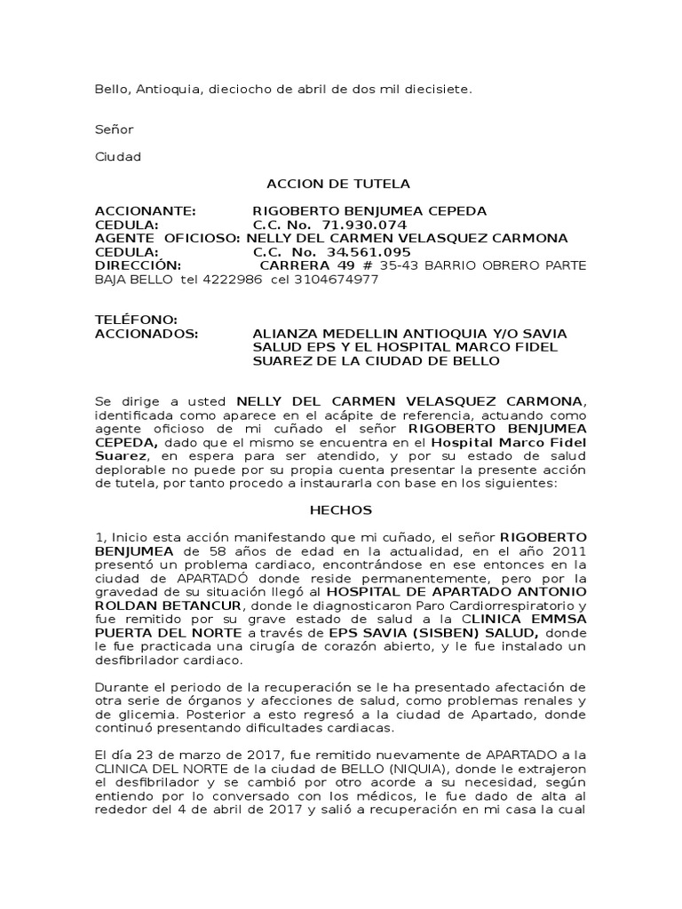 Formato Tutela Con Medida Provisional | PDF | Hospital | Medicina