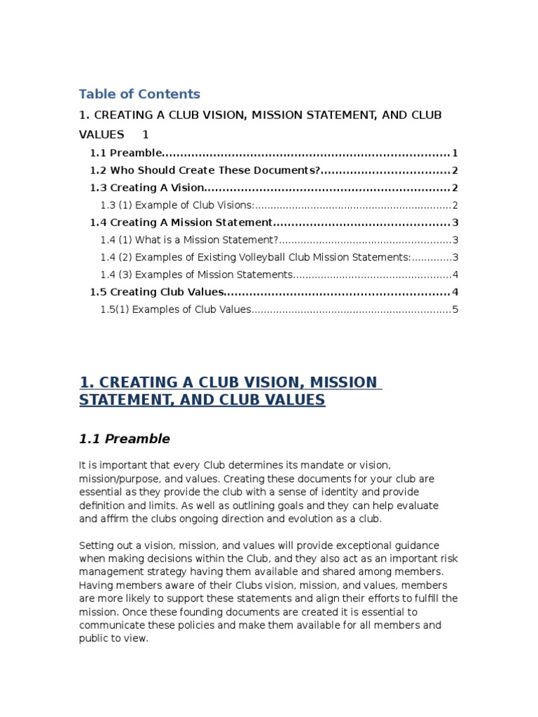 Crafting Club Vision and Mission Statements | PDF | Value (Ethics) | Sports