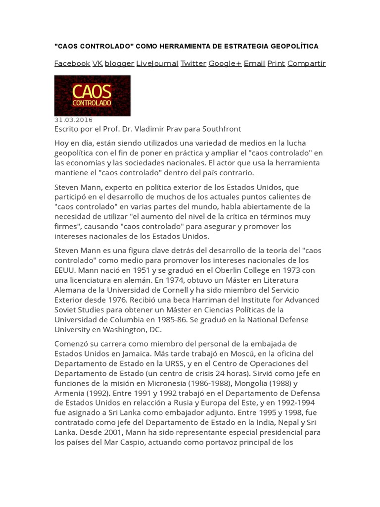 Caos Controlado en Geopolítica Estratégica | PDF | Neoliberalismo ...