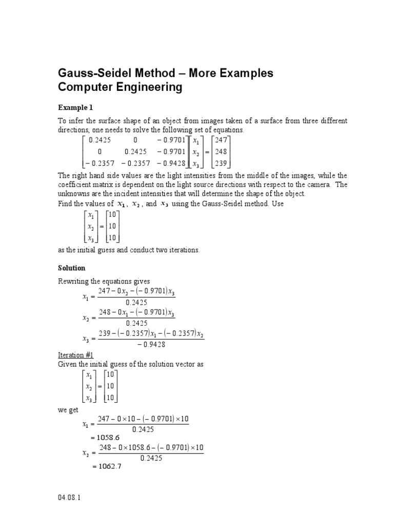 Gauss Seidel Examples Comp | PDF | Analysis | Mathematical Objects