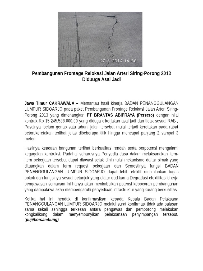 Pembangunan Frontage Relokasi Jalan Arteri Siring | PDF