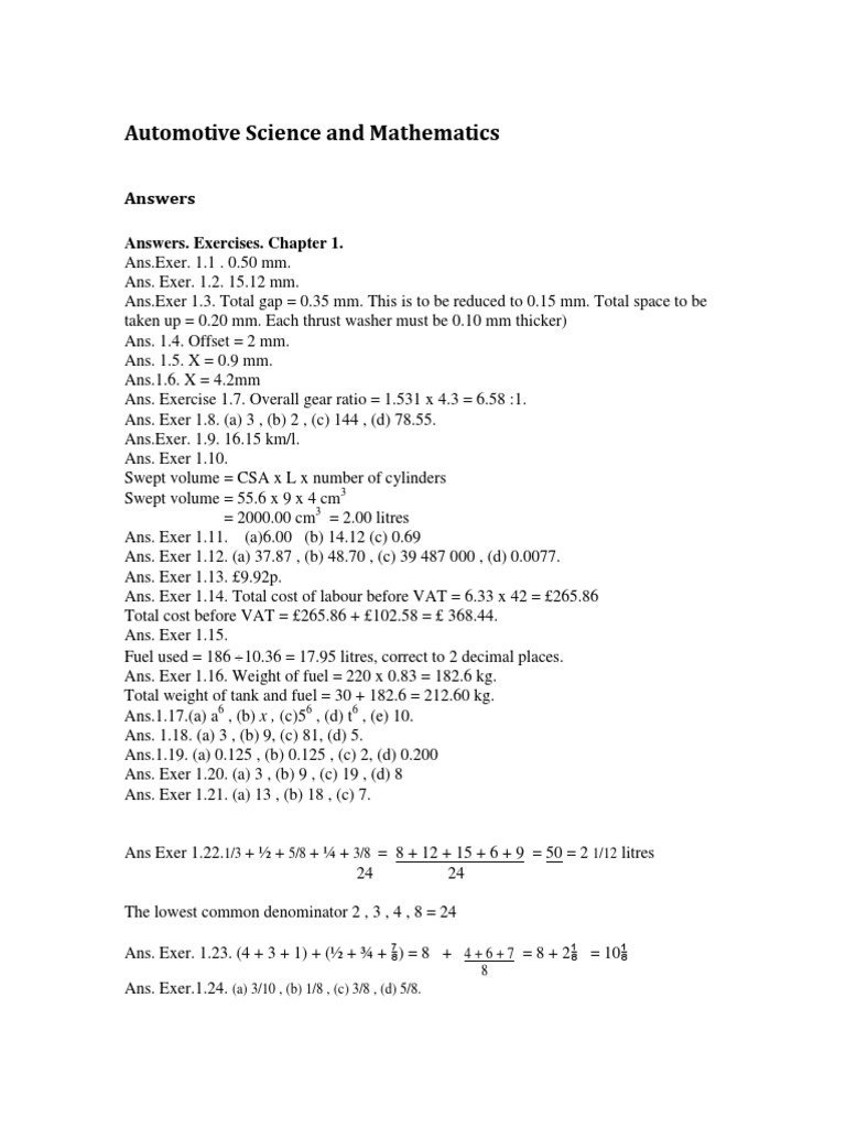 Automotive Mathematics Exercises and Answers | PDF | Speed | Acceleration