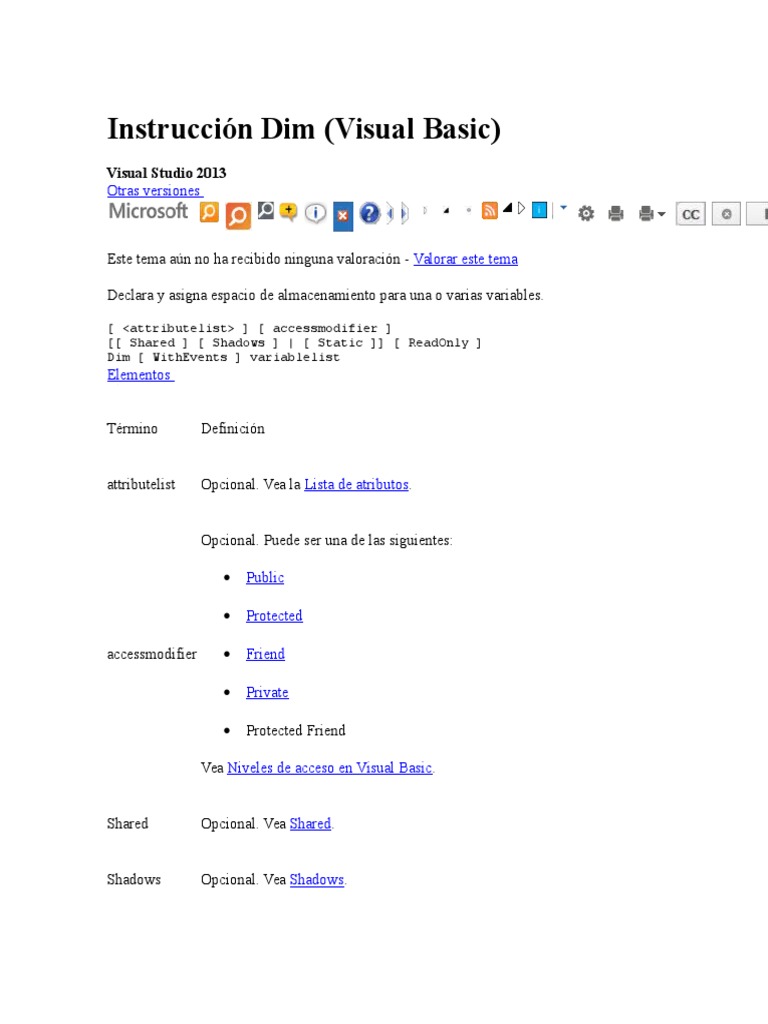 Instrucción Dim | PDF | Básico | Variable (informática)