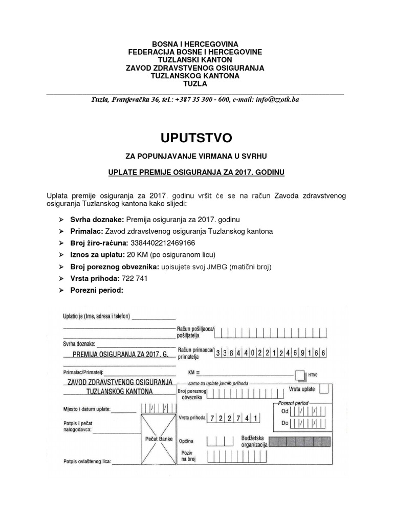 Uputstvo Za Popunjavanje Virmana | PDF