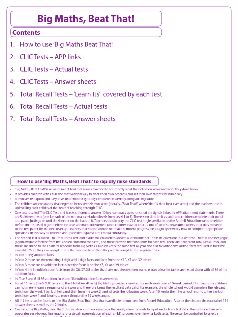 Big Maths Beat Thats | Educational Assessment | Educational Technology