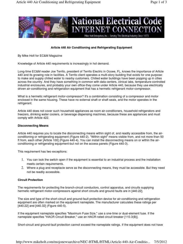 NEC Article 440 | PDF | Air Conditioning | Gas Compressor