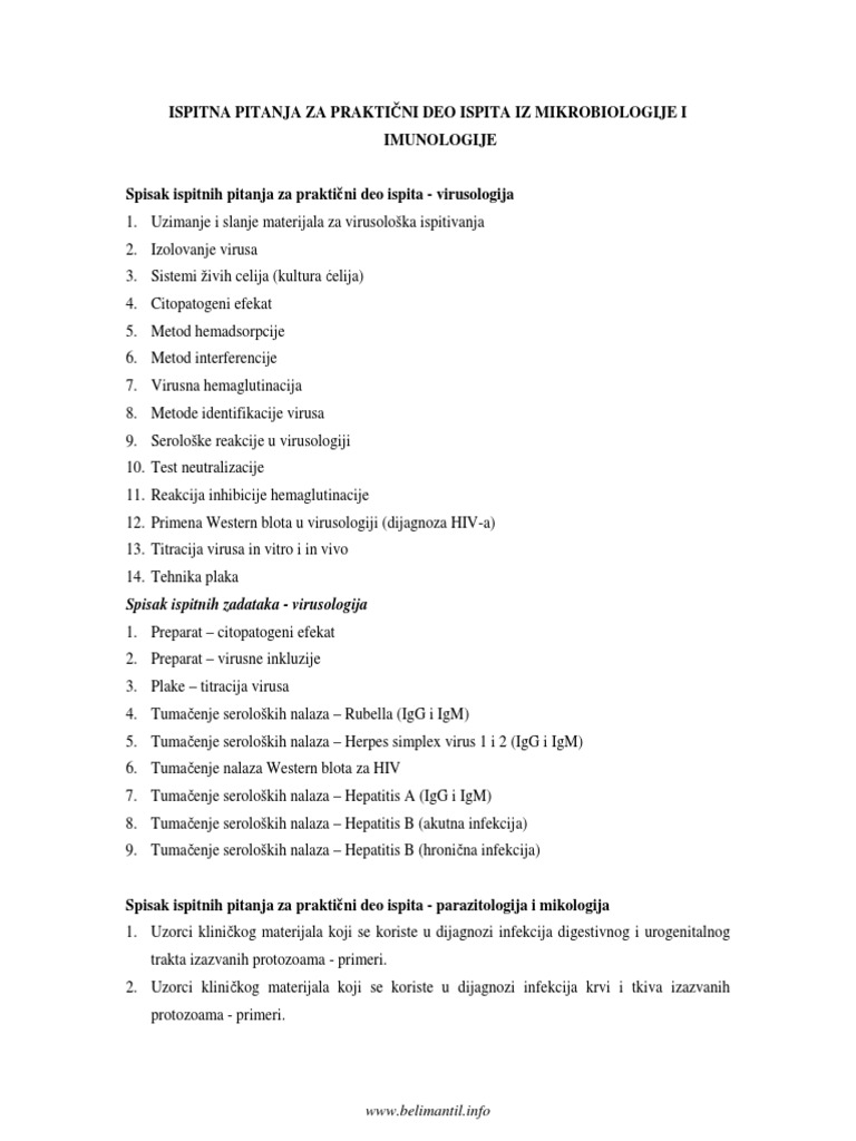 Mikrobiologija - Ispitna Pitanja Za Prakticni | PDF