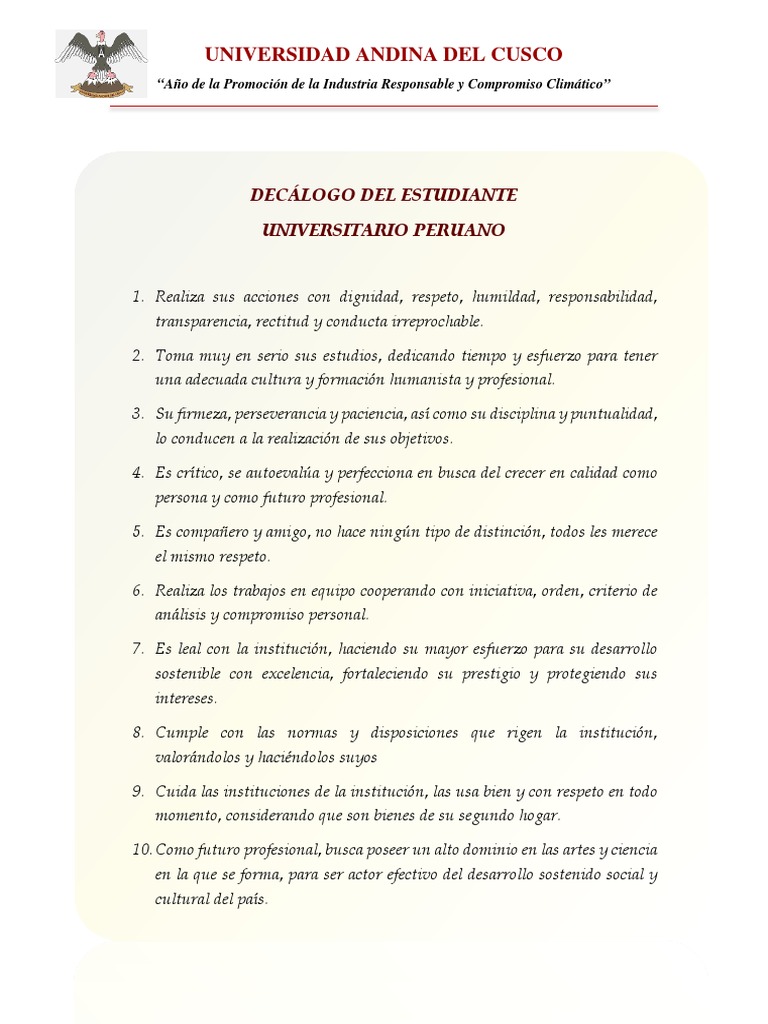 Decálogo del Estudiante Universitario | PDF | Crecimiento personal y ...