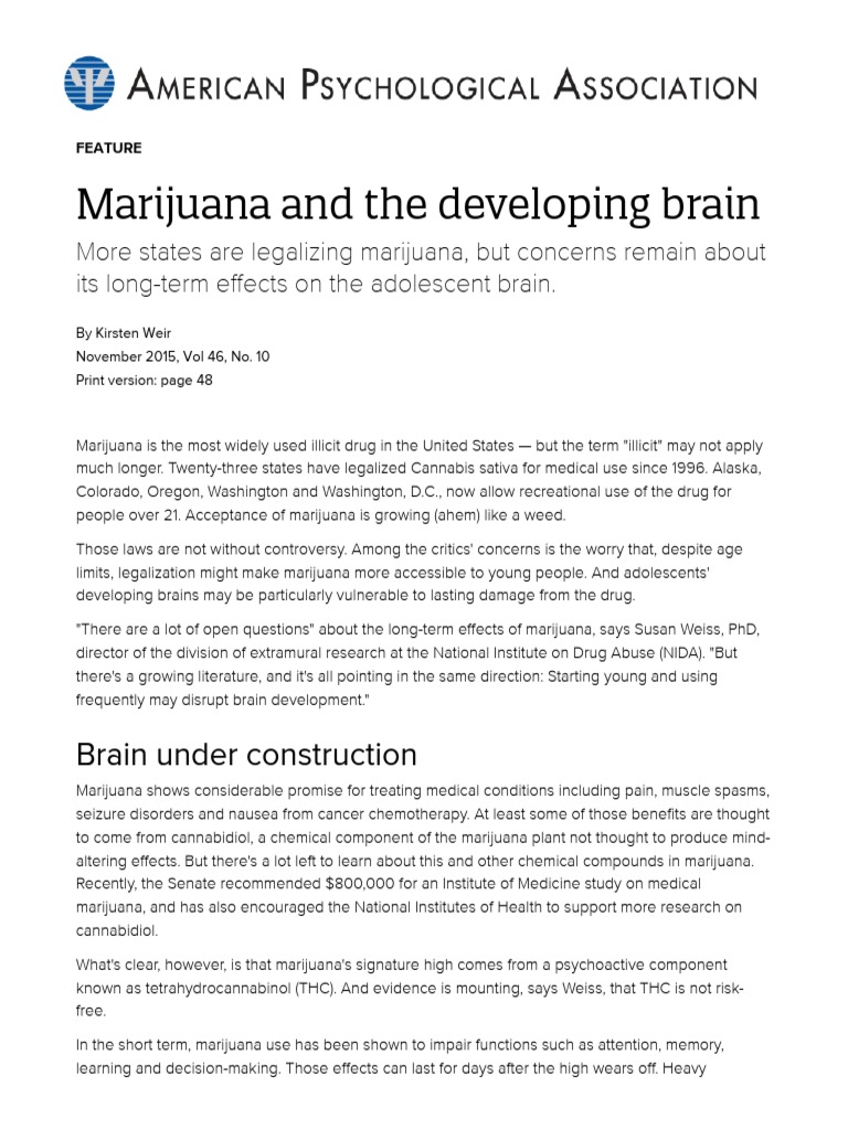 Marijuana and The Developing Brain | PDF