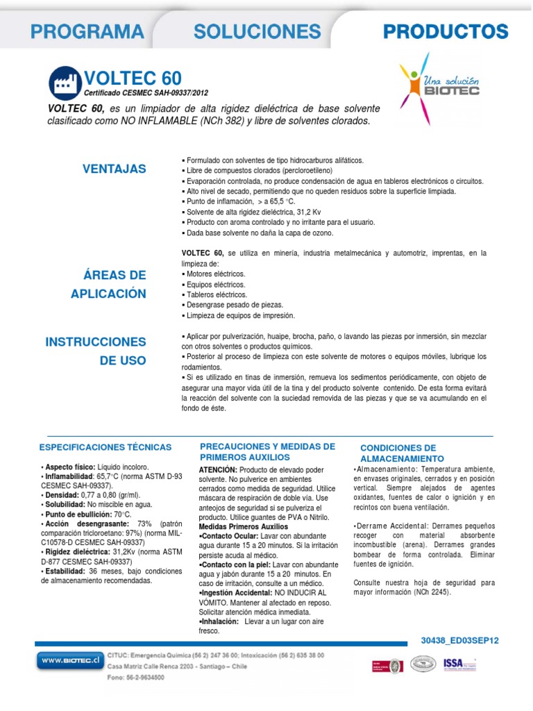 Voltec 60 | PDF | Solvente | Primeros auxilios