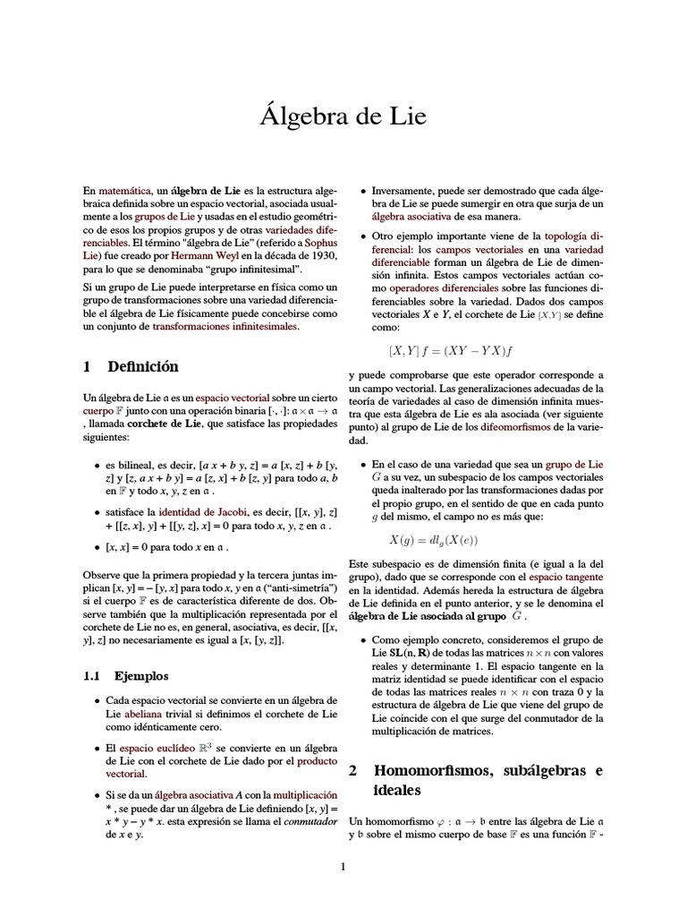 Introducción al Álgebra de Lie | PDF | Algebra de mentiras | Topología ...