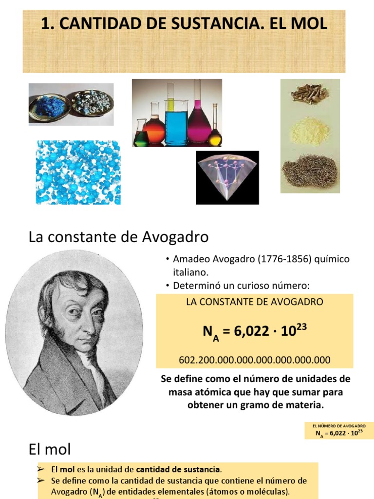 La constante de Avogadro y la cantidad de sustancia: mol, masa molar y ...