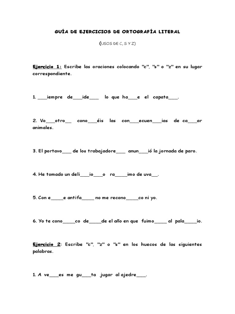 Ejercicios de Ortografía: C, S y Z | PDF | Ajedrez | Juegos y actividades