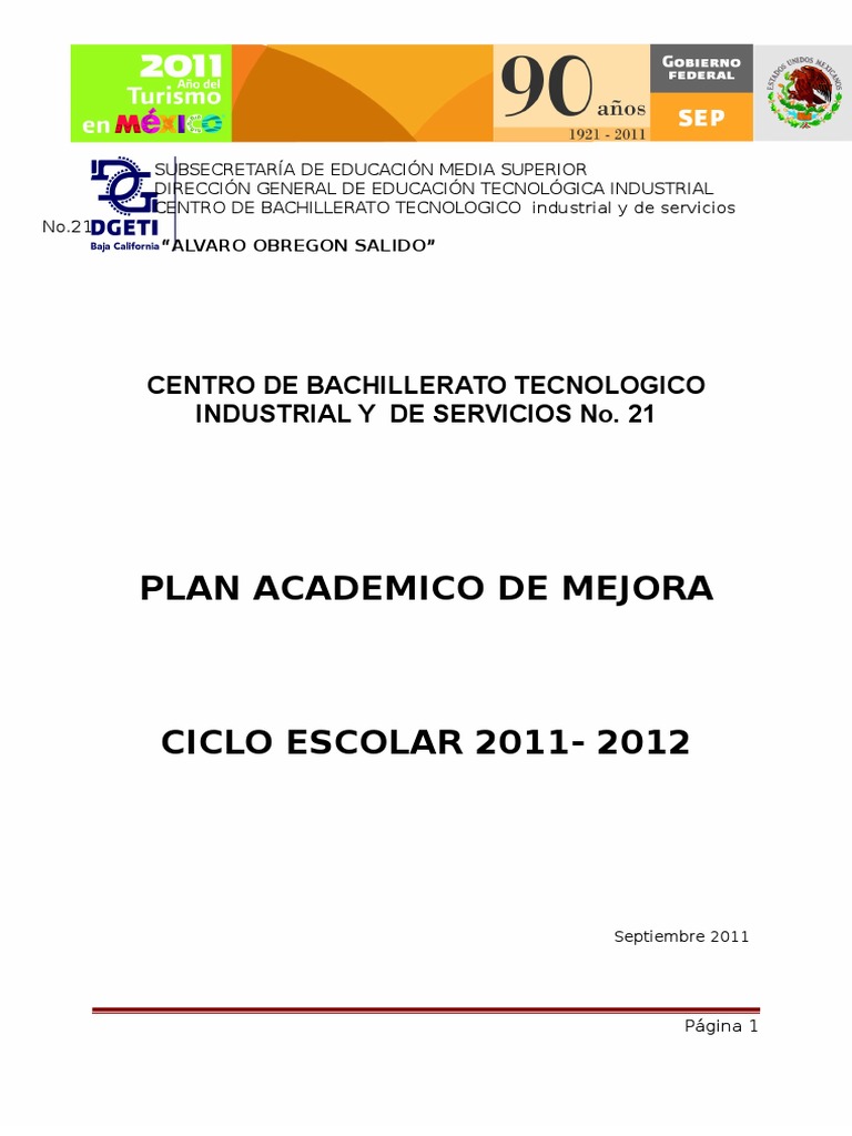 Plan de Mejora DGETI 2011 CBTis 21 | PDF | Educación Secundaria | Maestros