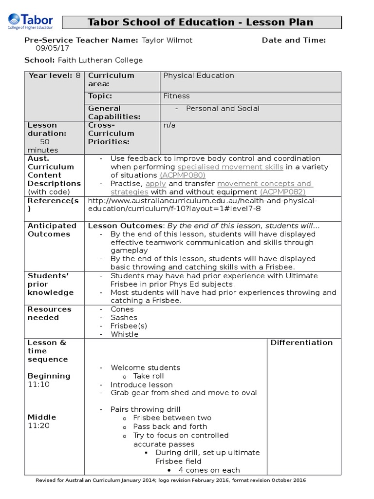 Done Year 8 Pe Lesson Plan Fitness | PDF | Physical Education | Curriculum