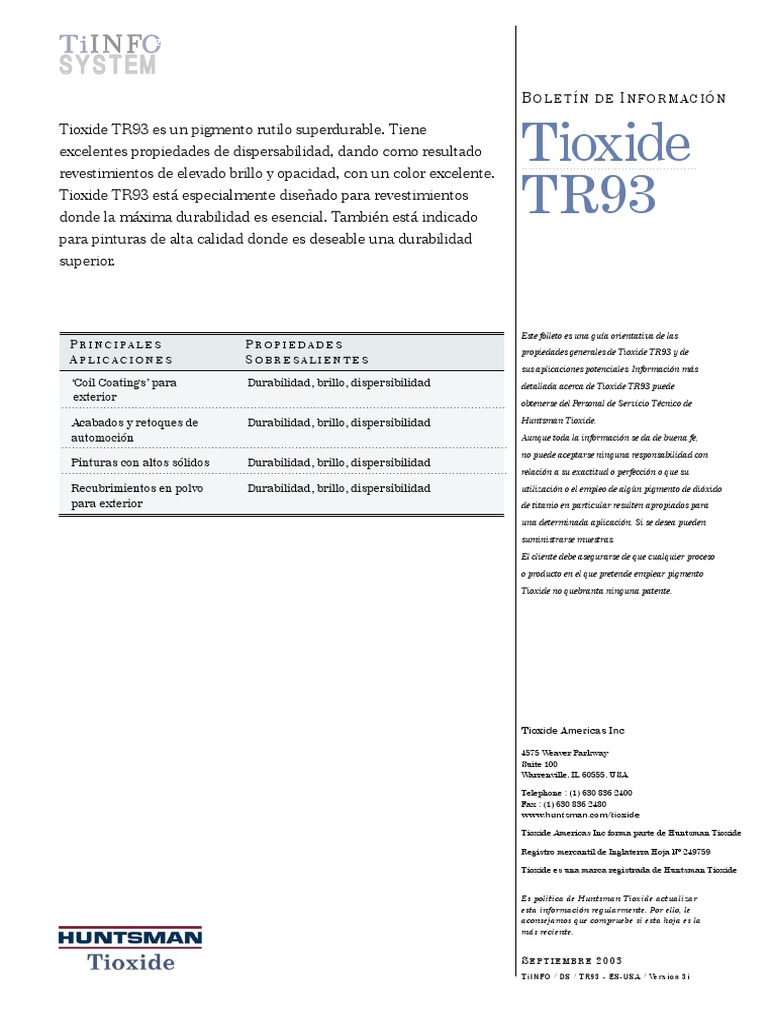 Tioxide TR 93 Qpros PDF | PDF | Pinturas | Química