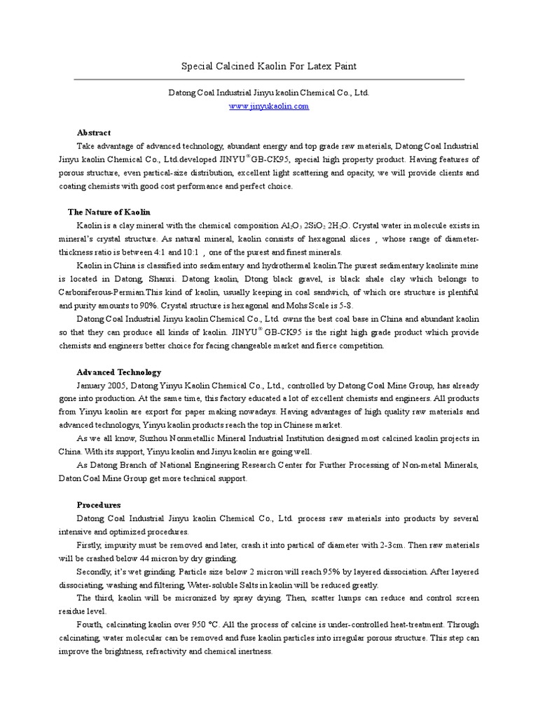 Caolin C. Britex 95 Qpros PDF | PDF | Paint | Minerals