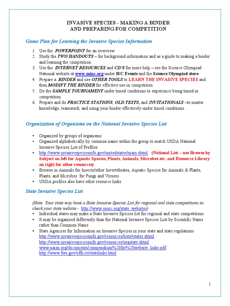 Invasive Species Competition Binder Guide | PDF | Invasive Species ...