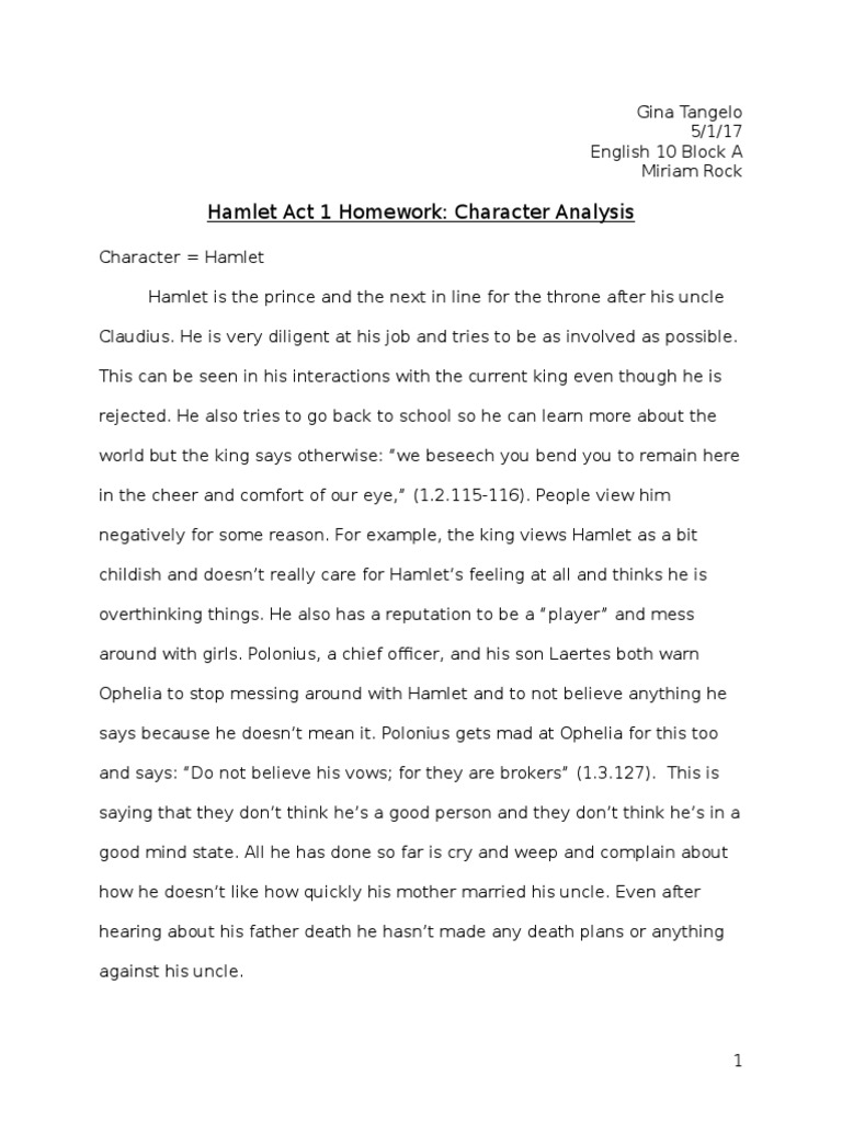 Hamlet Act 1 Homework | PDF | Hamlet