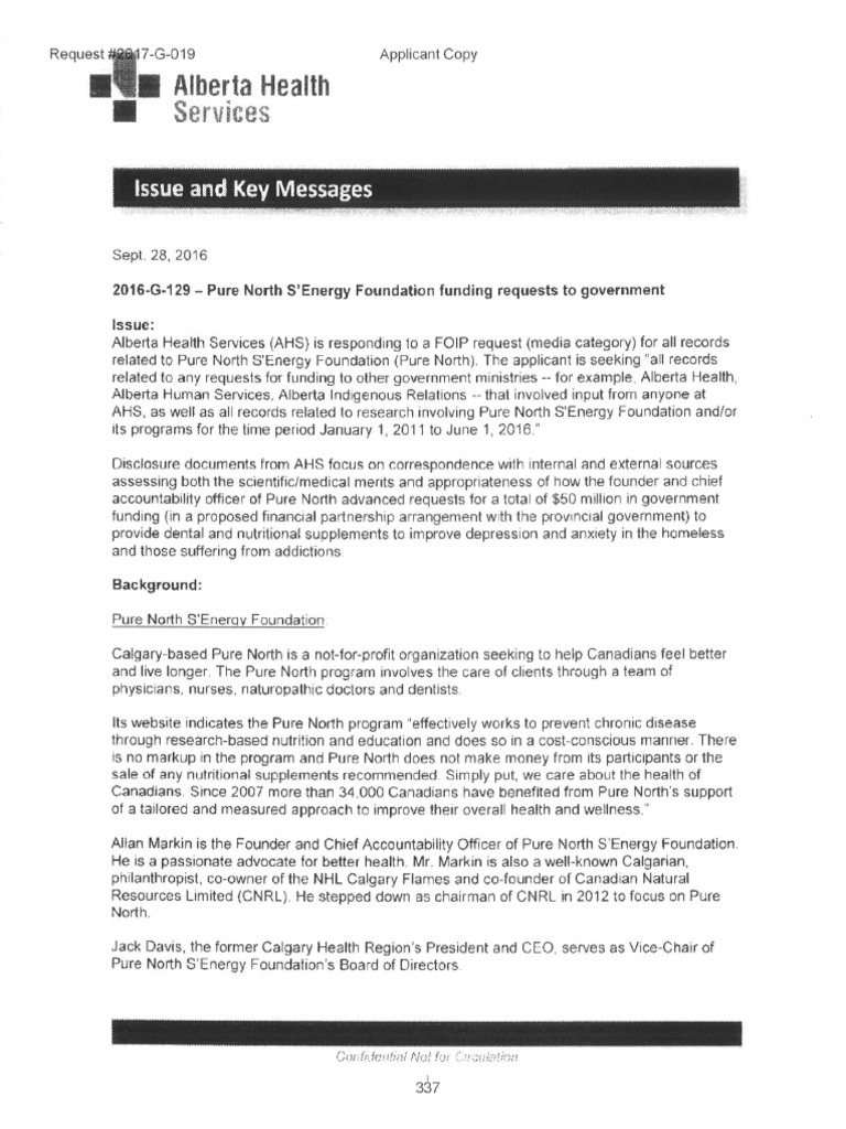 Alberta Health Services briefing note - Sept. 28, 2016