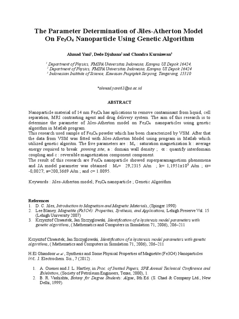 The Parameter Determination of Jiles-Atherton Model | PDF | Nanoparticle | Electromagnetism