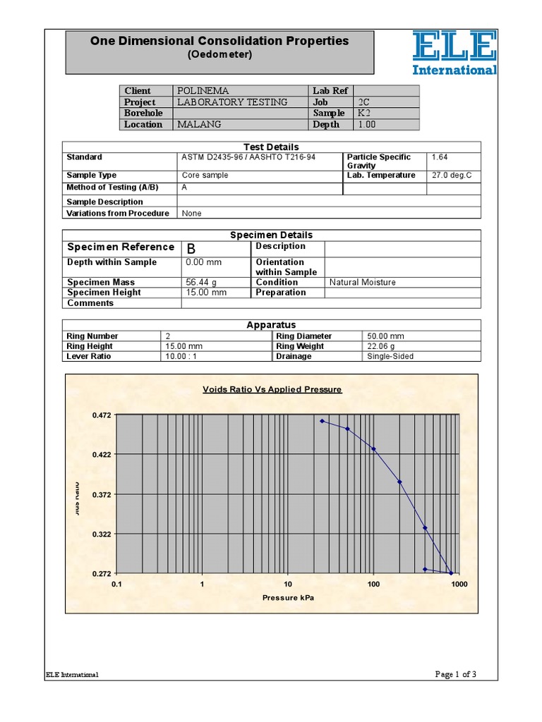 One Dimensional Consolidation Properties: (Oedometer) | PDF | Density ...